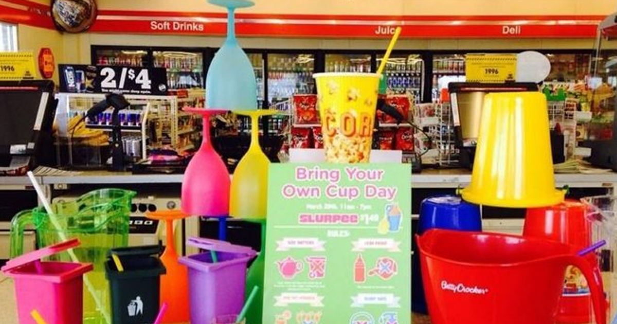 For tomorrow only, you can pour 7-Eleven slushies into any receptacle ...